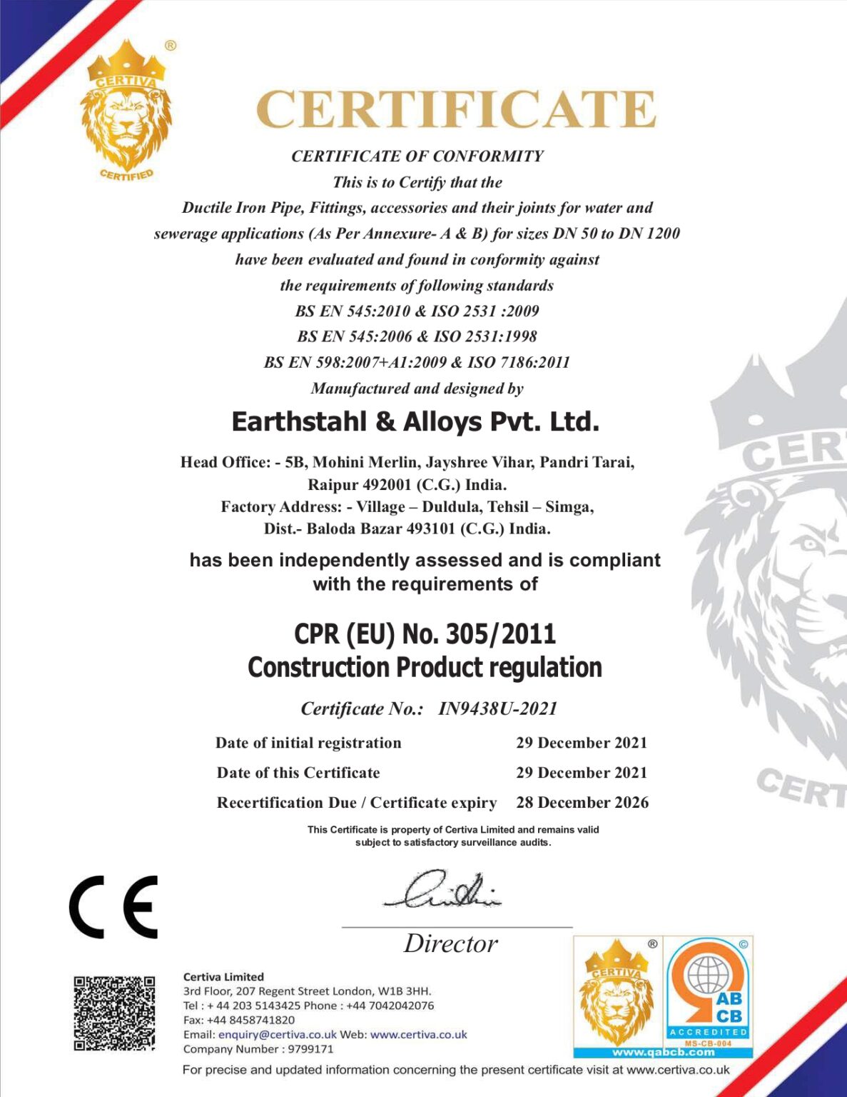 Certificates – Earth Stahl